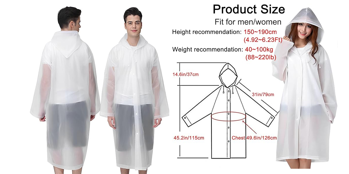 Raincoat with Hood: Guidance on Size for Various Designs